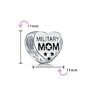 Heart Shape American Patriotic USA Flag Words Military Mom Charm Bead For Women Wife .925 Sterling Silver Fits European Charm Bracelet