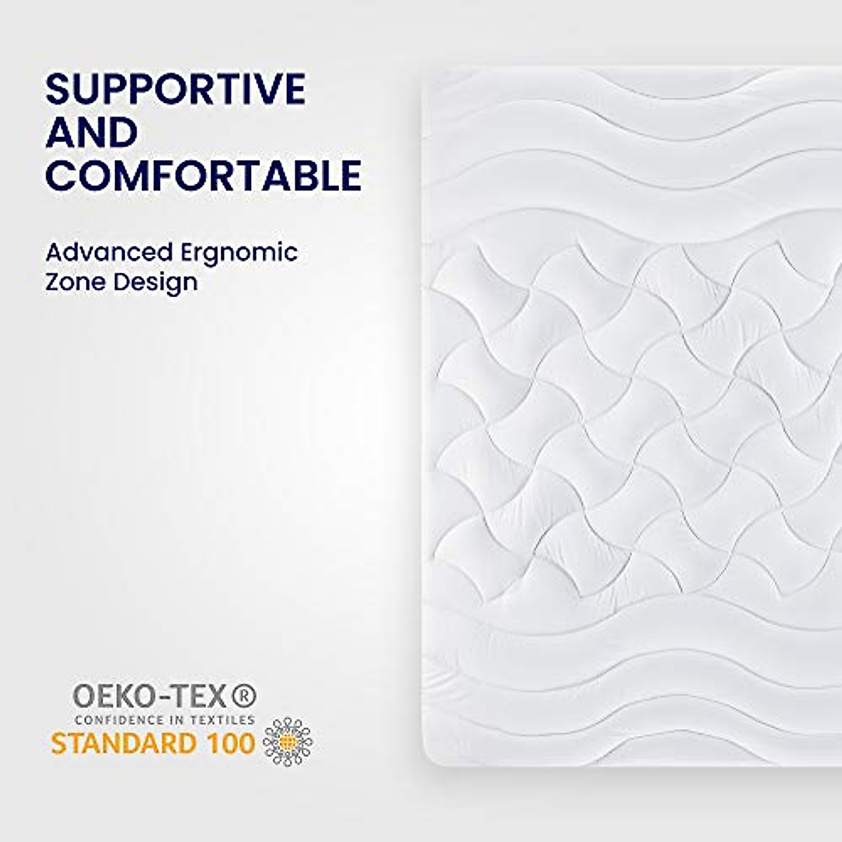 SLEEP ZONE King Size Cooling Mattress Topper, Premium Zoned Cool Mattress Pad Cover, Padded Mattress Protector Breathable Washable, Deep Pocket 8-21" (White, King)