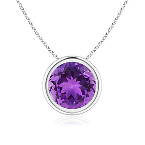 Angara Natural Amethyst Solitaire Pendant Necklace for Women in Sterling Silver (Grade-AAA | 8mm) February Birthstone Jewelry Gift for Women | Birthday | Wedding | Anniversary