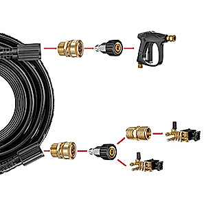 POHIR Pressure Washer Hose 50FT 1/4, Upgrade 4000PSI Kink Free Super Flex Power Washing Hose, Universal Electric Power Washing Replacement/Extension Hose with M22 to 3/8 Quick Connect Adapter 6 Set