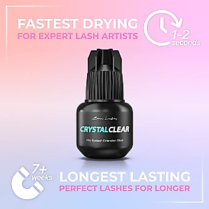 Crystal Clear Professional Eyelash Extension Glue | Super Strong Clear Lash Adhesive for Long Lasting Semi Permanent Individual Lash Eyelash Extensions | 1-2s Fast Drying / 7 Weeks Retention