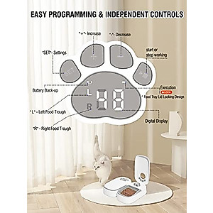 Automatic Cat Feeders 2 Cat, Wet Dry Cat Food Dispenser with 48H Delay, Smart Dog Cat Feeder Automatic with 2 Bowls, Timed Pet Feeder with Locking Design, Programmable Portion Control 2 Meals Per Day