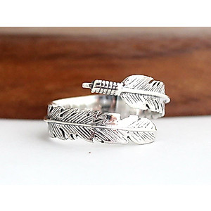 925 Sterling Silver Southwest Native American Kokopelli Open Ring Adjustable (Feather)