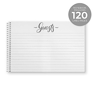 Hardcover Starry Delight Baby Shower Guestbook / 120 Lined Guest Signature Pages Inside / 5.5" x 8.5" Landscape Lay Flat Gender Neutral Guest Book/White Metal Spiral Binding