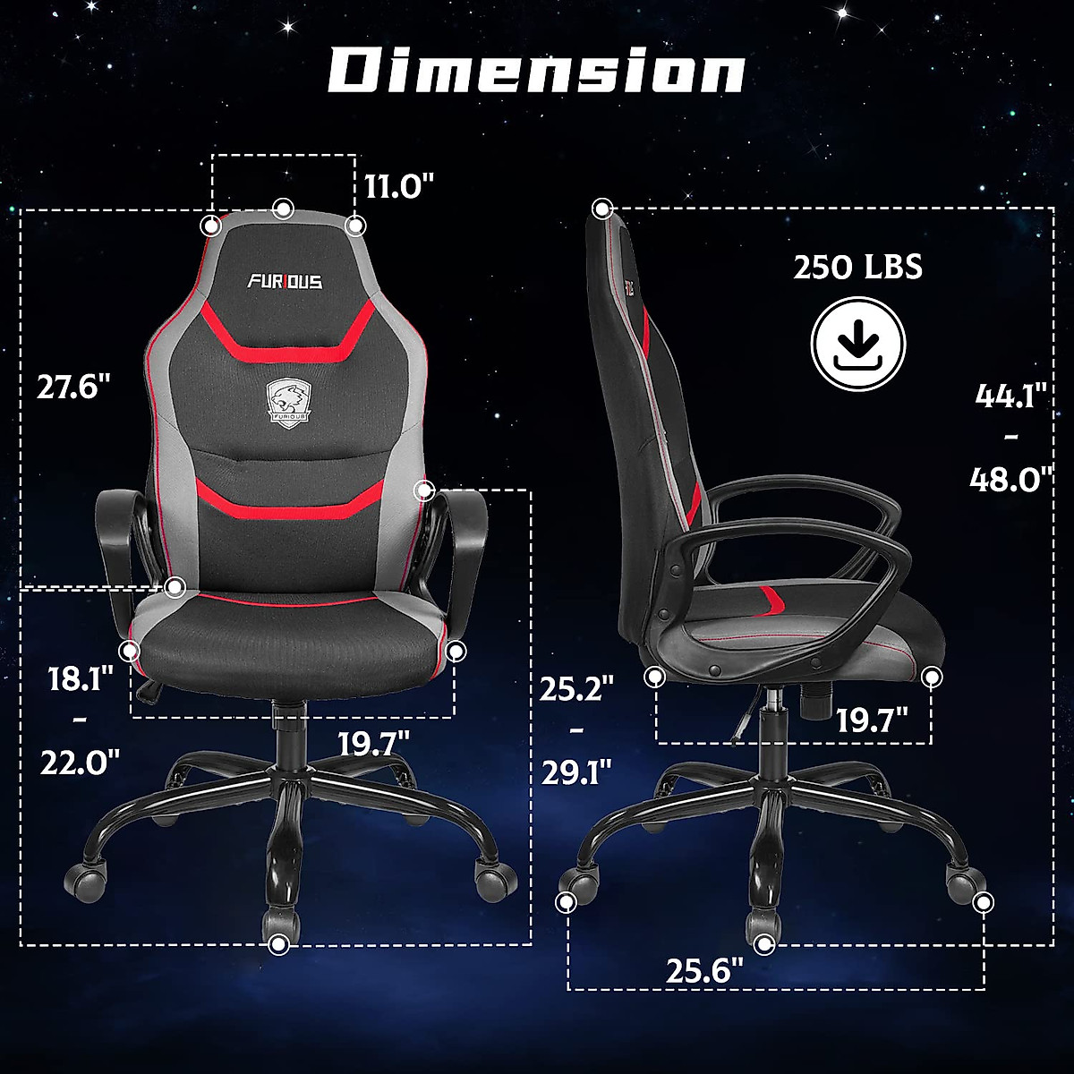 iooHug Computer Gaming Chair Cheap, Ergonomic Racing Chair Headrest with Lumbar Support, Home Office Desk Chair Adjustable Mesh, Video Game Chairs for Teens Red
