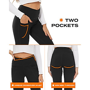 TNNZEET Black Flare Leggings for Women, Crossover Yoga Pants with Pockets Bootcut Flared Leggings