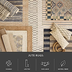 Dash and Albert Gridwork Jute Area Rug - 2' x 3' Black Solid Handwoven Accent Rug - Durable, Eco-Friendly, High Traffic Areas Hallway, Bedroom, Stairs