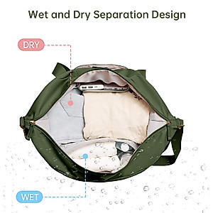 ETRONIK Gym Bag for Women, Travel Duffel Bag with USB Charging Port, Weekender Overnight Bag with Wet Pocket and Shoes Compartment for Women, Travel, Gym, Yoga (Army Green)