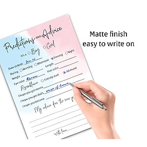 GENDER REVEAL Prediction and Advice Cards - Pack of 25 - Minimalist Blue or Pink Baby Shower Games, New Parents, Mom & Dad to be, Mommy & Daddy Message, Coed Shower Activity Keepsake Book G752-PDAV