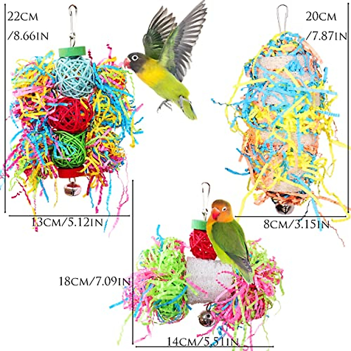 PBIEHSR Parakeet Bird Shredding Toys, Cockatiel Loofah Foraging Toys Shredder Chewing Toy for Conures, Love Birds, Budgie, Small Parrots