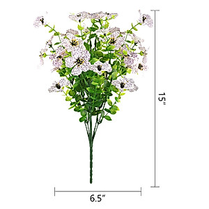 GREENRAIN 6 Bundles Artificial Flowers UV Resistant Fake Plants Outdoor Faux Plastic Flowers Garden Window Box Porch Home Decor (White)