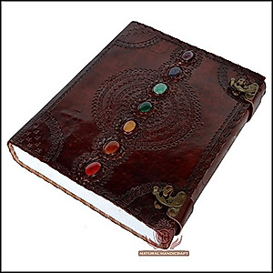 NZM Tuzech Leather Journal Book Seven Chakra Medieval Stone Embossed Handmade Book of Shadows Notebook Office Diary College Book Poetry Book Sketch Book 10 x 13 Inches