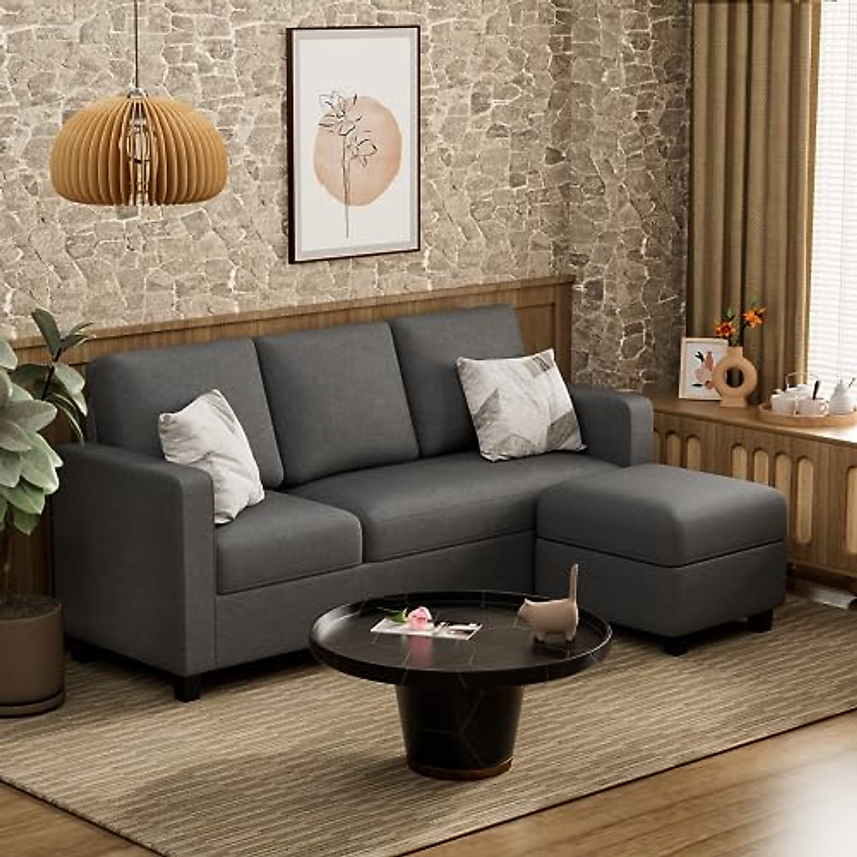 Flamaker Sectional Couch, Sofa Couch for Living Room, L-Shaped Couch with Reversible Chaise, Fabric Small Couches for Apartment, Small Spaces (Dark Grey)