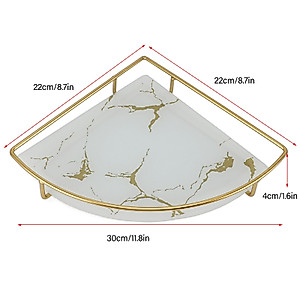 Bathroom Organiser Tray, Bathroom Storage Tray Light Luxury Decorative Golden Texture Corner Bathroom Tray Triangular Bathroom Organizer for Towel Paper Napkins Jewel (White)