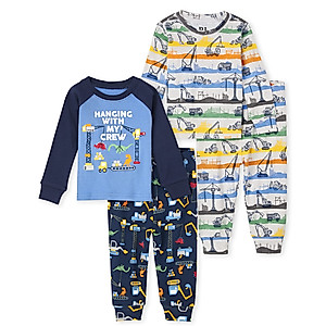 The Children's Place unisex baby The Children's Place Toddler Short Sleeve Top and Shorts Snug Fit 100% Cotton 2 Piece Pajama Set, Dino, 12-18 Months US