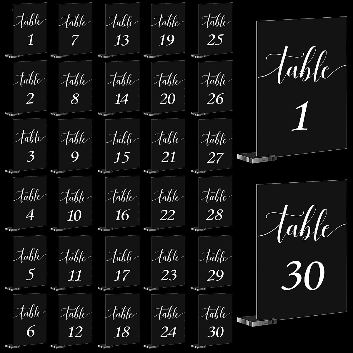 30 Pieces Acrylic Table Numbers 1-30 for Wedding Reception Clear Table Number Signs 1-30 with Stand Hexagonal Rectangle for Wedding Event Party Restaurant (Rectangular Style)