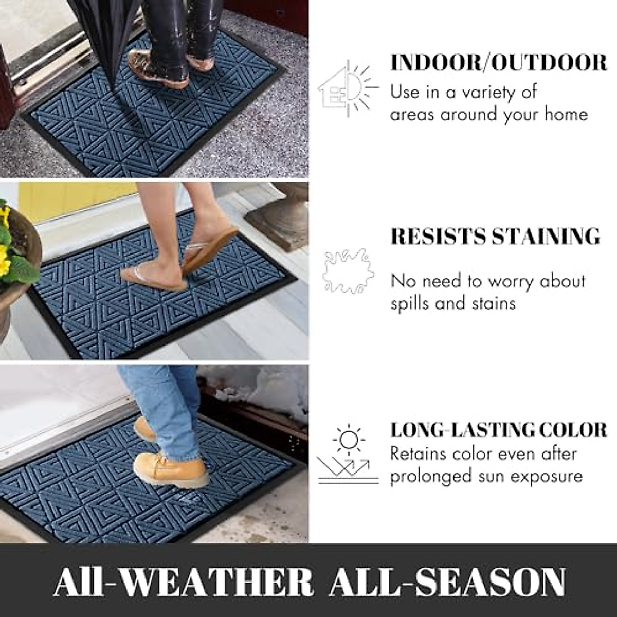 Yimobra Door Mat Outdoor Entrance, Heavy Duty Durable Front Welcome matt for Outside Home Entry, Doormat for Back Patio Floor Porch Garage Office, Low Profile, Easy Clean, Waterproof, 29.5 x 17, Blue