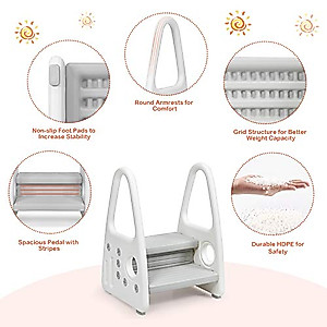 Costzon Kids Step Stool, Toddler Step Ladder for Toilet Potty Training, Kitchen Counter, Bathroom, Two Step Learning Tower w/Non-Slip Design, Safety Handles, 200 Lbs Weight Capacity (Grey)