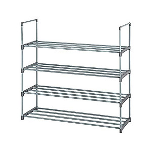 SoSo-BanTian1989 Grey Metal Tube Frame 4-Tier Shoe Rack, 20 Pairs Shoes Organizer Storage Tower Shelves