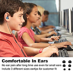 Joymiso 16Ft Extra Long Cord Earbuds Headphones for TV PC Laptop with Mic, Volume Control, Spring Coil Wire & Extension Cable, 3.5mm Wired Over Ear in-Ear Computer Earphones for Kids Women Small Ears