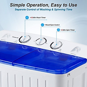 Spurgehom Mini Twin Tub Portable Washing Machine, 20 lbs Large Capacity Washer and Dryer Combo for RV Camping, Apartment, Dormitory, Home, Washing Machine for Students & Tenants，Blue & White