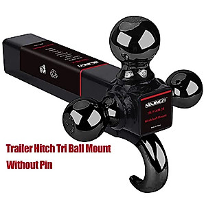 NBJINGYI 2" Trailer Hitch Tri Ball Mount with Hook 1-7/8", 2", 2-5/16" Black Plated Balls and Hook