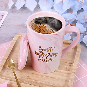 OurHonor Gifts for Mom, Best Mom Ever Coffee Mugs, Gift for Women 16 Oz Marble Pink Ceramic Novelty Tea Cup with Delicate Box for Mother's Day Chrismas