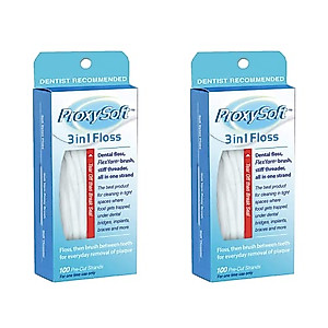 ProxySoft 3-in-1 Dental Floss for Optimal Teeth Flossing​- 2 packs Pre-Cut Ortho Floss Threaders for Braces, Tight Spaces, Bridges, Implants with Built-in Soft Proxy Brush and Stiff Threader Flosser