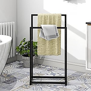 HAHRIR Black Metal 2-Tiers Stainless Steel Towel Racks ,Freestanding Towel Holder for Bathroom Accessories Organizer，for Bath Storage & Hand Towels&Washcloths& Blanket Rack