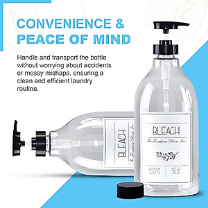 The Farmhouse Room Inc. Bleach Dispenser for Laundry Room - Pump Bottle Dispenser for Liquid Bleach - BPA Free & PET Plastic 1/2 Gallon Soap Dispenser - Waterproof Label Bleach Bottle for 64oz