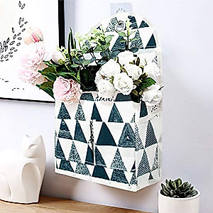 2Pcs Wall Hanging Storage Bag, AUHOKY Waterproof Over The Door Closet Organizer with 3 Pockets, Stylish Hanging Pocket Linen Cotton Pouch Box Containers for Bedroom Bathroom Desktop(Blue)