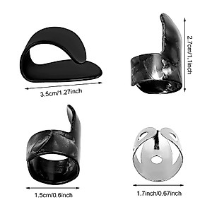 15 Pieces Banjo Guitar Picks Ring Thumb Finger Picks Alaska Open Design Finger Pick Stainless Steel Finger Picks Adjustable Plectrum Thumb Middle Finger for Acoustic Guitar Banjo Bass(Black, Silver)