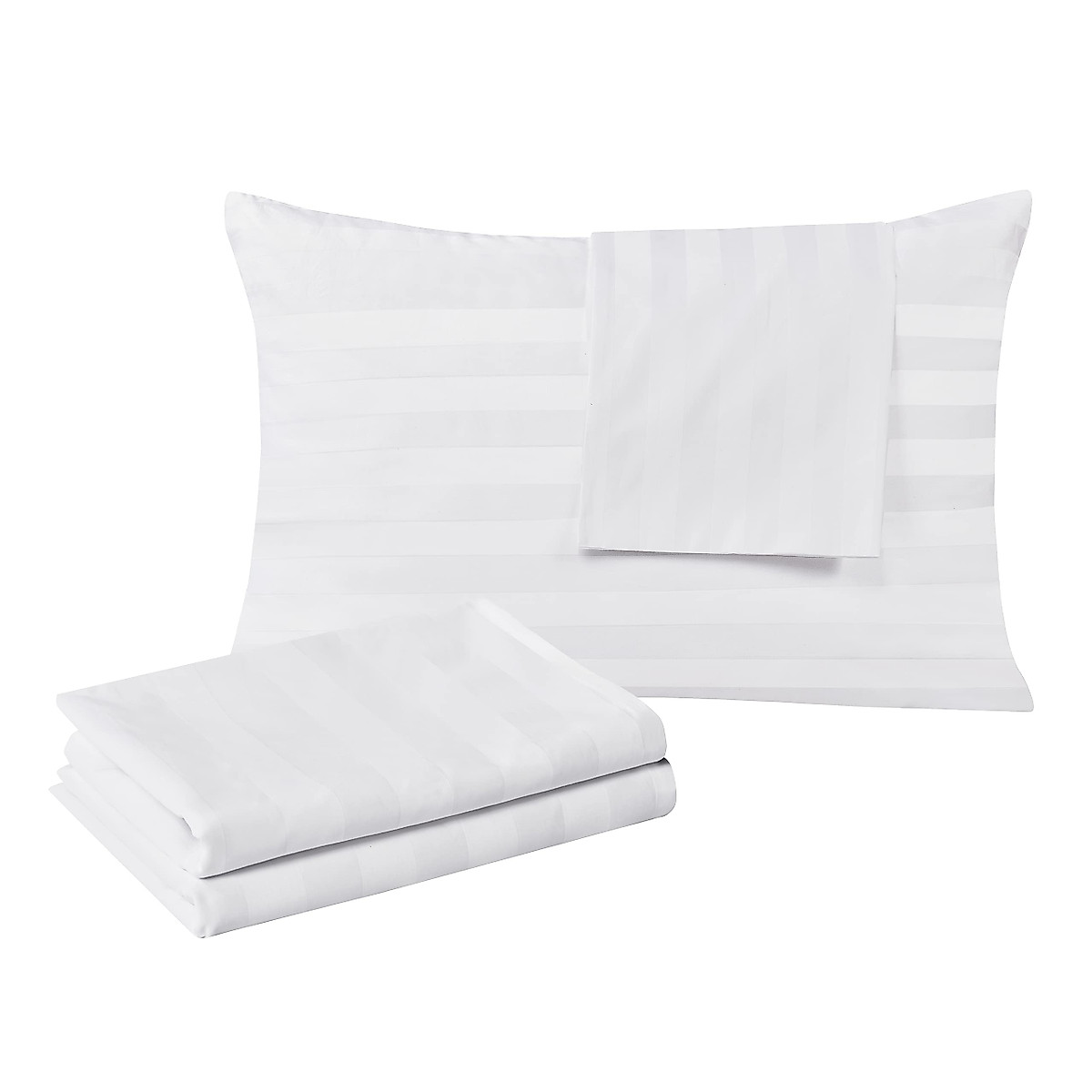 100% Egyptian Cotton Standard Pillow Protectors Set of 2, 400 Thread Count Sateen Weave Cooling Pillowcase, Easy Care Zippered Style Pillow Covers (Stripe-White, Standard)