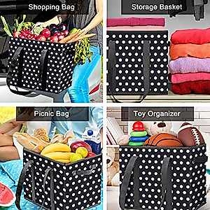 Flipzon 3 Pack Reusable Grocery Shopping Bags Foldable Washable Storage Baskets Bins Box for Groceries(B-W)
