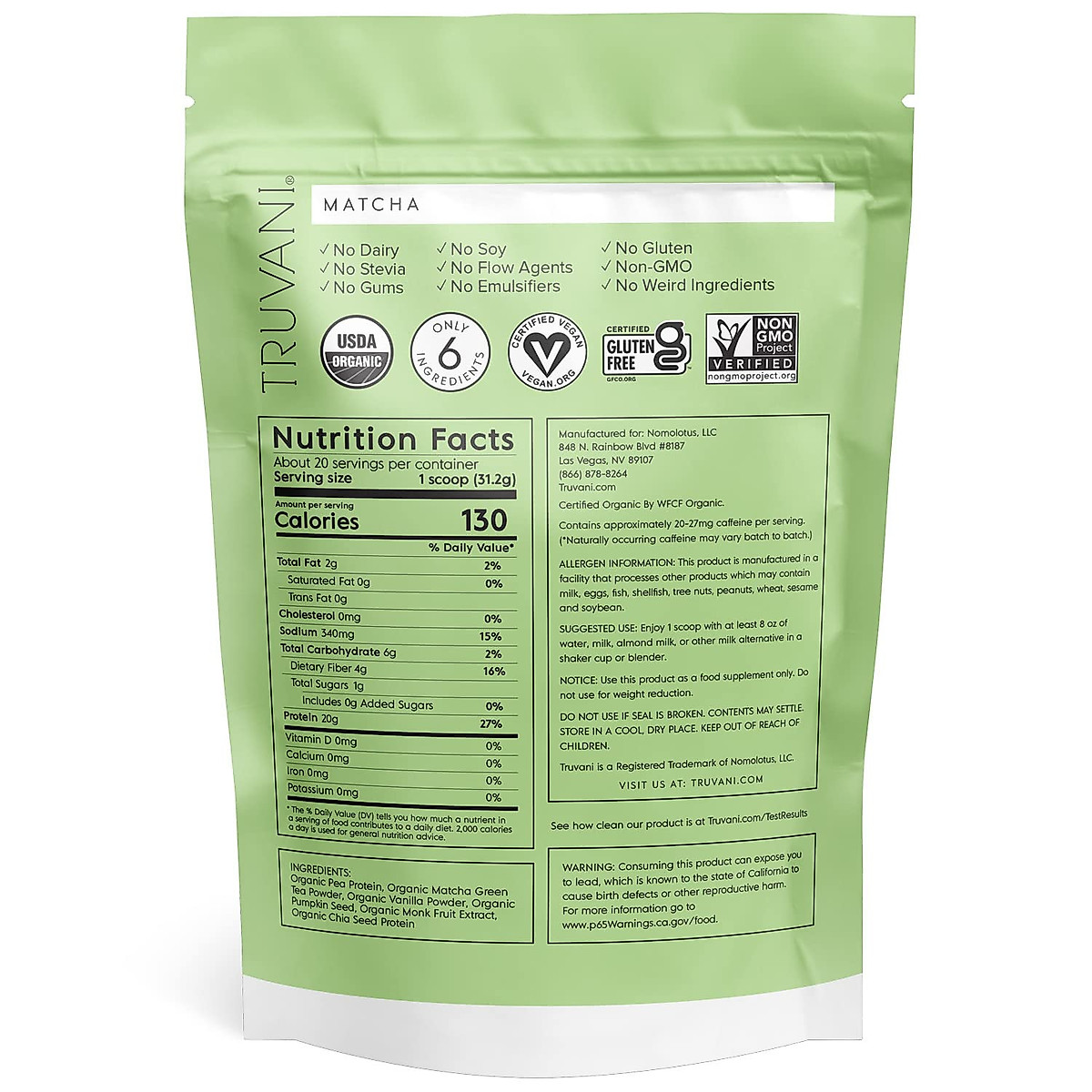 Truvani Vegan Matcha Protein Powder with Frother & Scoop Bundle - 20g of Organic Plant Based Protein Powder - Includes Portable Mini Electric Whisk & Durable Protein Powder Scoop