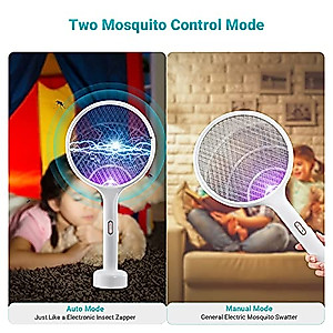 YISSVIC Electric Fly Swatter 4000V Bug Zapper Racket Dual Modes Mosquito Killer with Purple Mosquito Light Rechargeable for Indoor Home Office Backyard Patio Camping