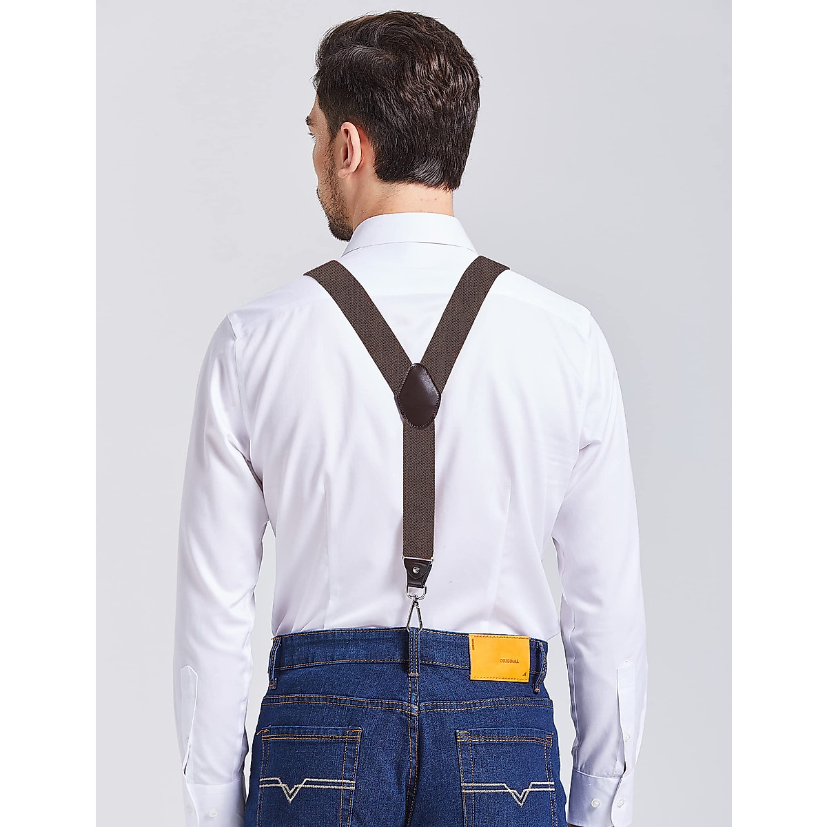 Men's Suspenders with Swivel Hooks and Elastic Straps Y-back, for Heavy Duty, Big and Tall (Coffee)