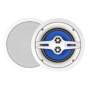 ROCKRIX Audio 3-Way Premium in-Ceiling 8" Round Speaker, Dual 1-inch Silk Dome Tweeters, 9.5 Inch Cutout Diameter, Each, White