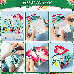 Gerrii 36 Pack Tropical Gift Box Set Luau Tropical Party Favor Boxes Hawaiian Goodie Boxes Tropical Palm Leaves Candy Box Summer Aloha Hibiscus Treat Box for Aloha Luau Hawaiian Summer Party, 2 Design