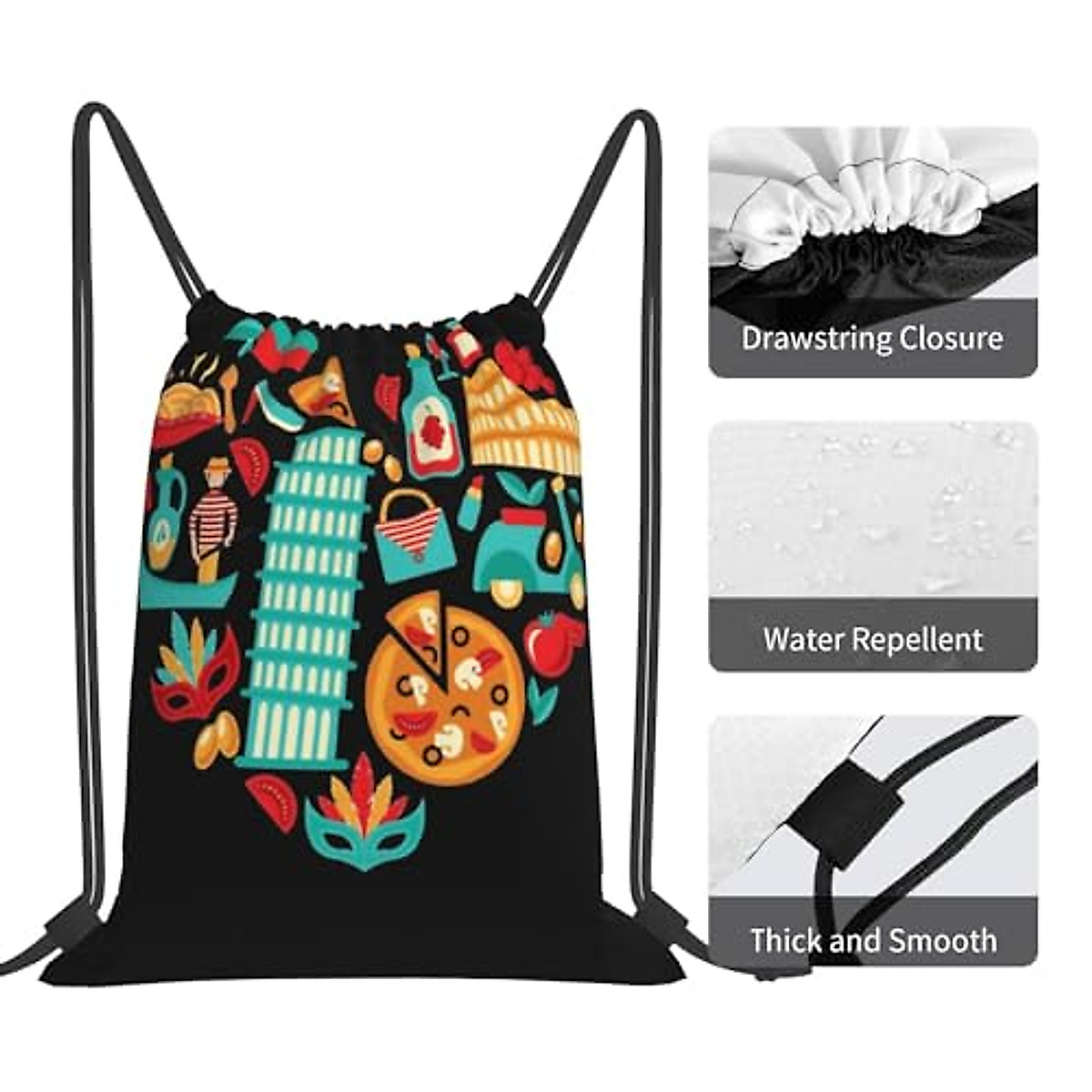 Delhiponics Heart Element Illustration Drawstring Backpack Waterproof Gym Sports Trave String Bag Adjustable Lightweight Drawstring Bag Sports Dance Sackpack