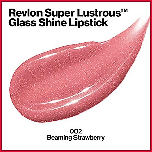Lipstick by Revlon, Super Lustrous Glass Shine Lipstick, High Shine Lipcolor with Moisturizing Creamy Formula, Infused with Hyaluronic Acid, Aloe and Rose Quartz, 002 Beaming Strawberry, 0.15 Oz