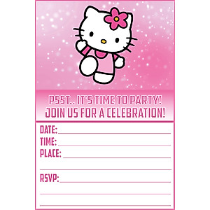 Set of 20 Cute Pink Cat Term or Description -Themed Happy Birthday Invitation Cards & Envelopes - Lightweight (240g), Postcard Style Invites for the Perfect Party Pack