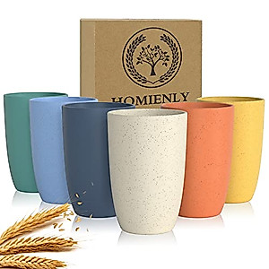Homienly Wheat Straw Cups Plastic Cups Unbreakable Drinking Cup Reusable Dishwasher Safe Water Glasses (12 OZ)