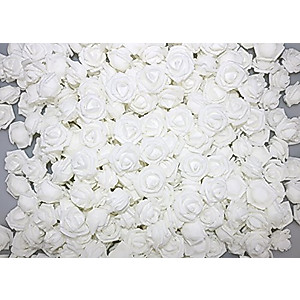 Lightingsky 300pcs 1.7 inch Real Touch Artificial Rose Head, DIY 3D Artificial Flowers for Wedding Bouquets, Room Decoration (White)