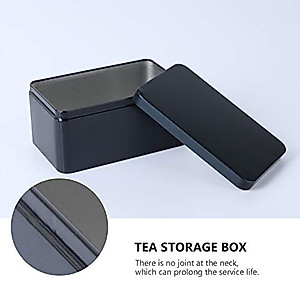 DOITOOL Metal Container Rectangular Tin Box with Lids, Portable Tea Storage for Tea, Candy, Candle, Jewelry - Black (13x8x6cm) Small Tin Box