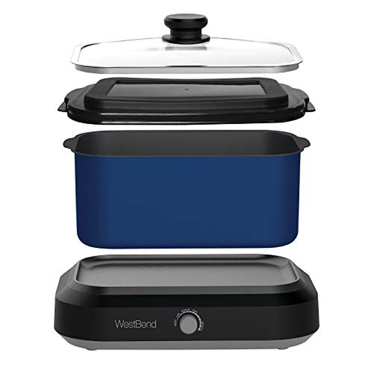 West Bend 87905B Slow Cooker Large Capacity Non-stick Variable Temperature Control Includes Travel Lid and Thermal Carrying Case, 5-Quart, Blue