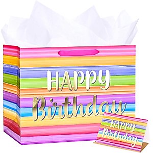 ZGORENDZ 14" Large Gift Bag with Matching Tissue Paper, Card & Envelope for Birthdays Party Colorful Happy Birthday Gift Bag