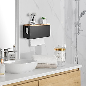 Paper Towel Dispenser Wall Mount, Wooden Bathroom Paper Towel Holder with Lid for Home and Commercial, Countertop C-Fold, Z-Fold, Trifold Paper Hand Towel Dispenser for Bathroom Kitchen Office, Black