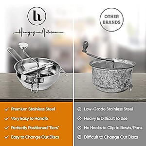 Ergonomic Food Mill Stainless Steel With 3 Grinding Milling Discs, Milling Handle & Stainless Steel Bowl - Rotary Food Mill for Tomato Sauce, Applesauce, Puree, Mashed Potatoes, Jams, Baby Food