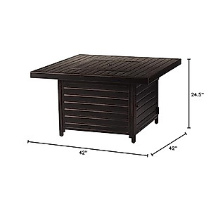 Square 42 in. x 42 in. Aluminum Propane Fire Pit Table with Glass Beads, Two Covers, Lid, 57,000 BTUs in Copper Finish